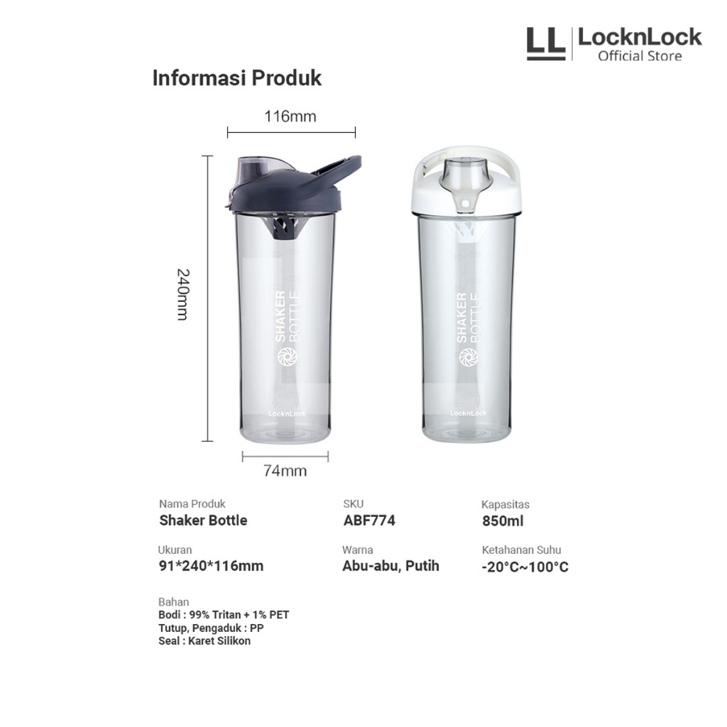 Jual LocknLock Botol Exclusive Shaker Bottle 850ml - ABF774 | Shopee ...