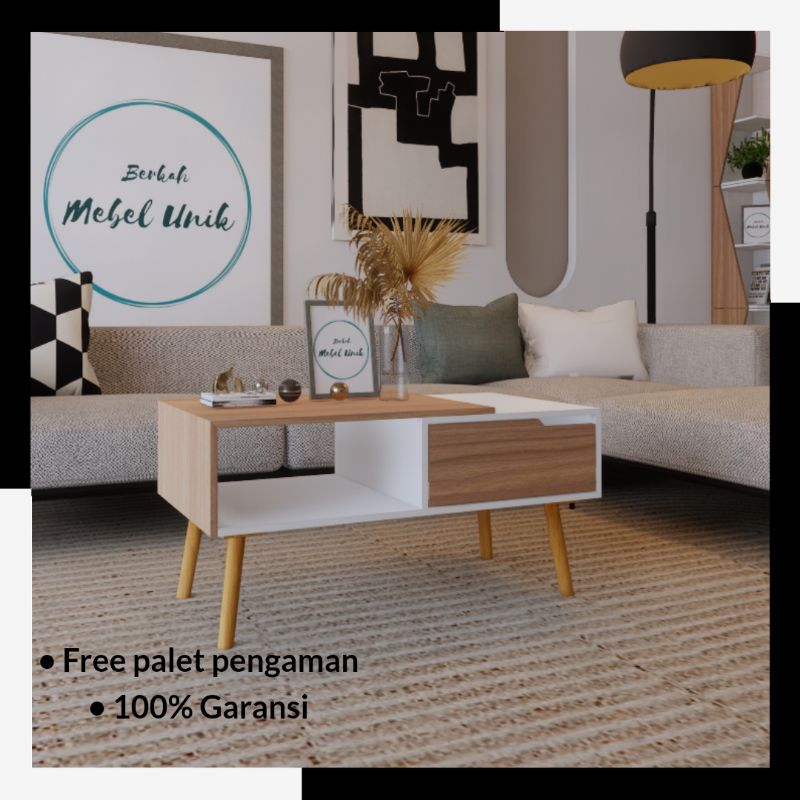 Jual Meja Tamu / Meja Kopi Modern Japandi Minimalis 2 Ruang ( mebel ...