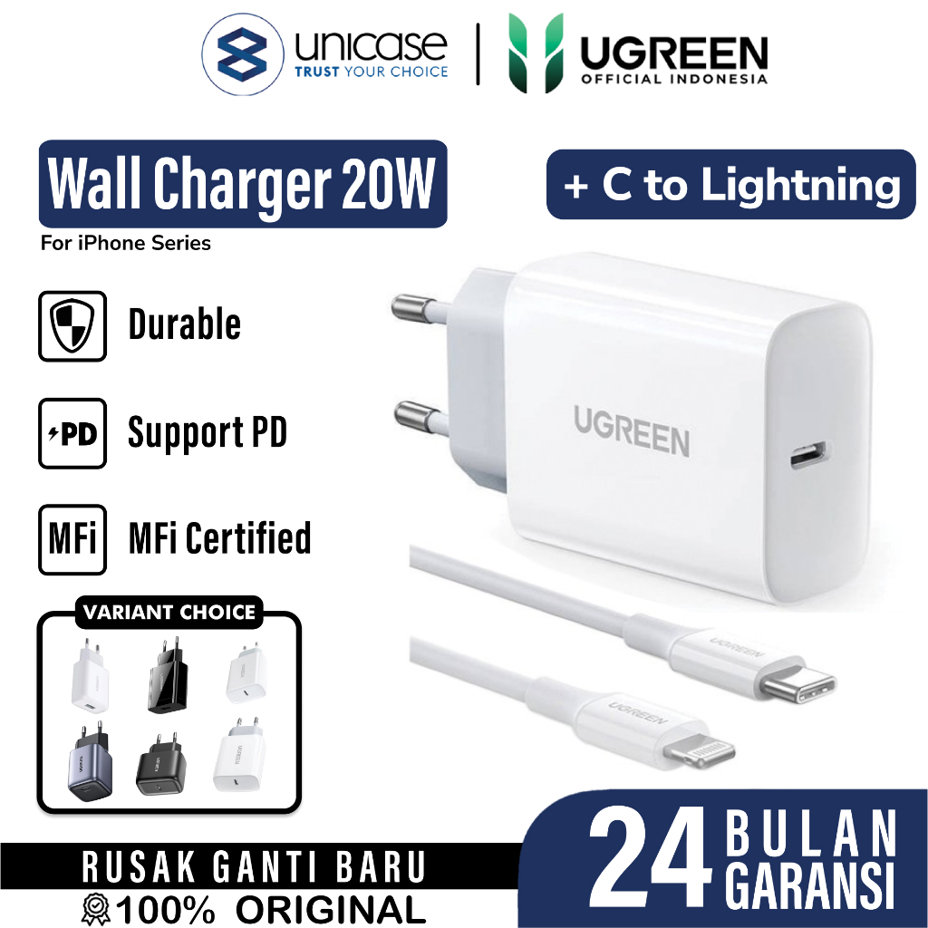 Jual Wall Charger Adaptor Kabel iPhone 20W UGREEN USB Type C Lightning MFi | Shopee Indonesia