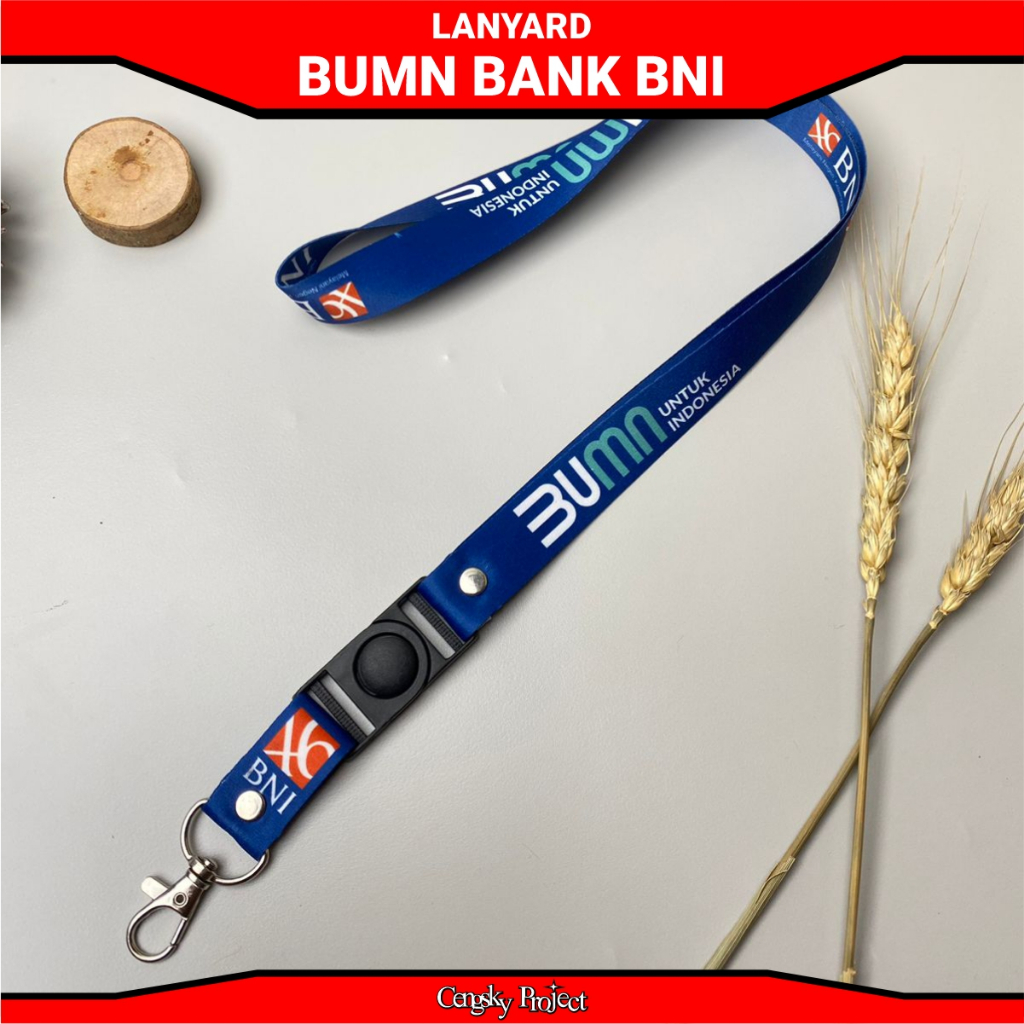 Jual BNI Tali Lanyard ID Card BUMN Bank BNI Printing Full Colour 2 Sisi ...