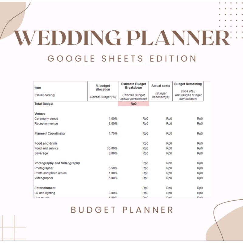 Jual Template Wedding Planner Digital Excel Sheet Spreadsheets for ...