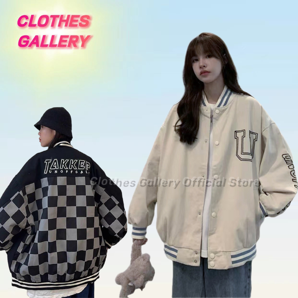 Jual Clothesgalleryofficial Jaket baseball kotak-kotak kasual longgar ...