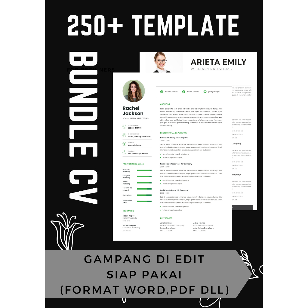 Jual BUNDLE TEMPLATE CV (Curriculum Vitae) 250+ | FREE BONUS 100 ...