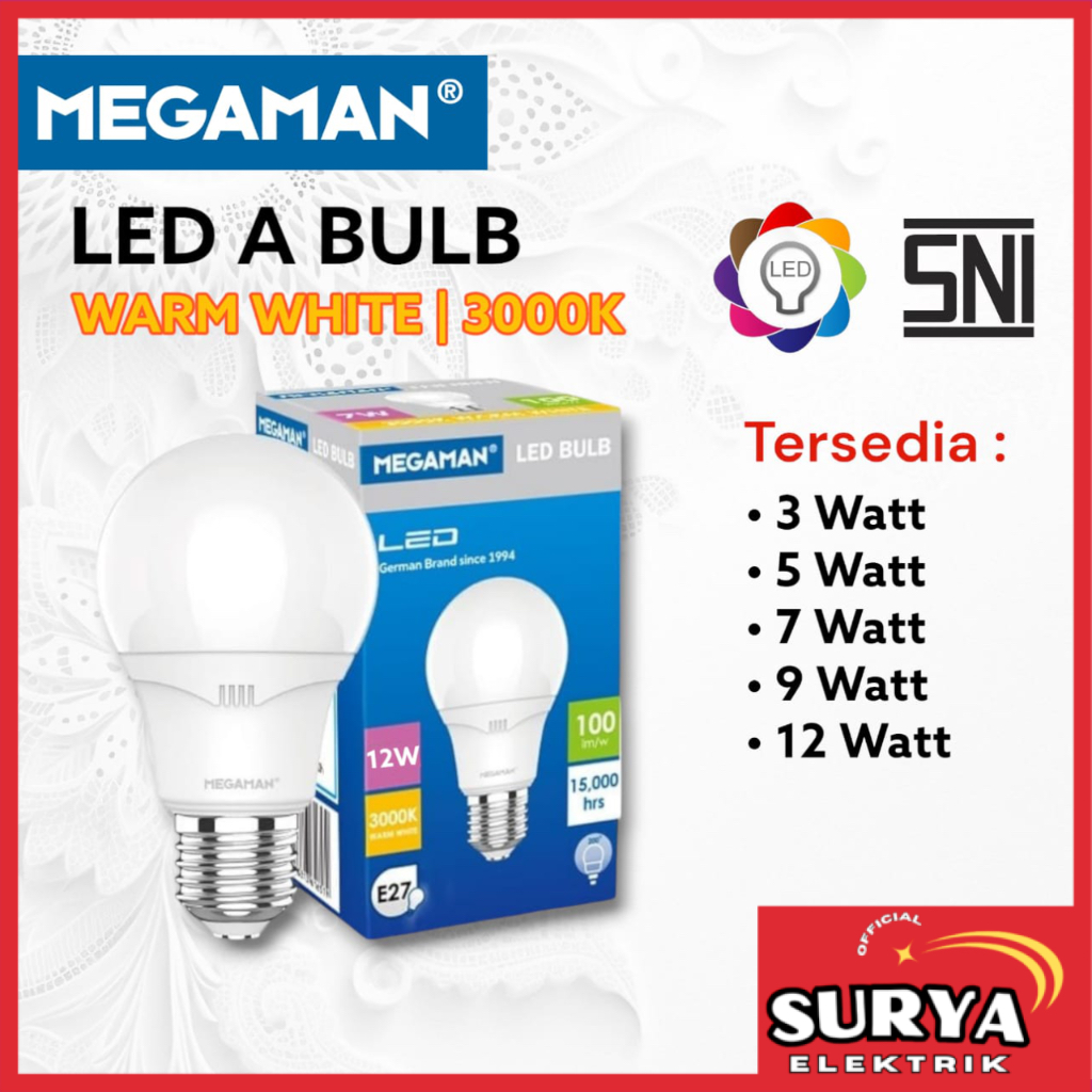 Jual Bohlam Lampu MEGAMAN Warm White LED A Bulb 3 / 5 / 7 / 9 / 12 Watt Cahaya Kuning | Shopee ...