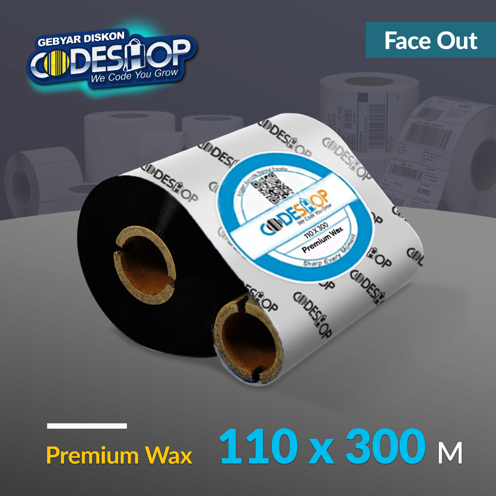 Jual Codeshop Ribbon Premium Wax 110 x 300 M Double Core Face Out Tinta ...
