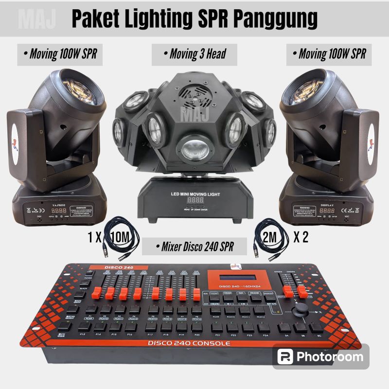 Jual Paket Lighting Panggung Mixer Disco 240 SPR + Moving 3 Head Full Color 18x10 Laser + 2 ...