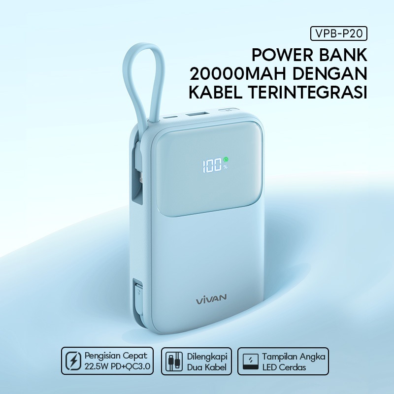 Jual VIVAN VPB-P20 POWERBANK 20000mAh 22.5W BUILT IN 2 KABEL (TYPE-C ...