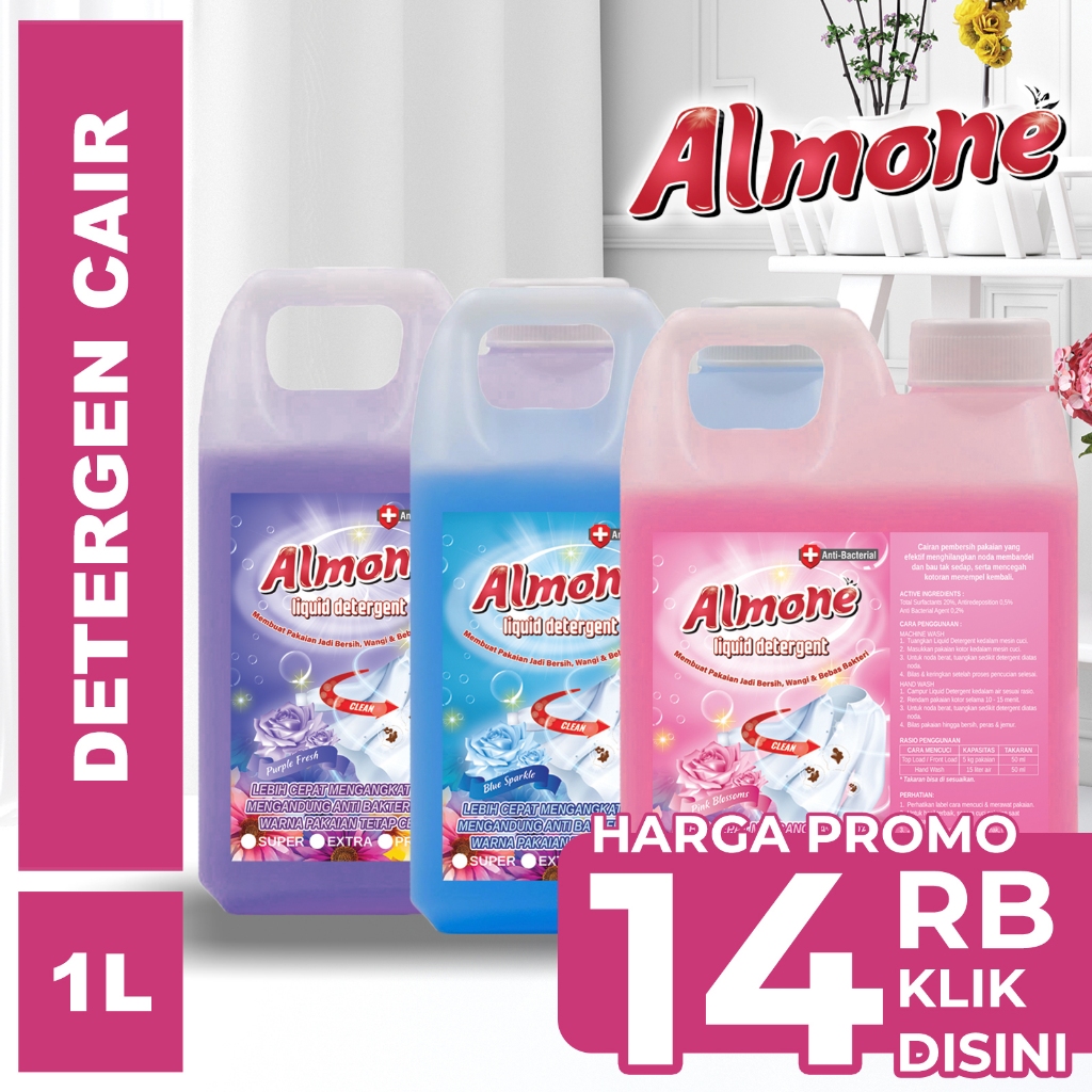 Jual Detergen Cair Deterjen Laundry ALMONE Liquid Detergen 1 Liter | Shopee Indonesia