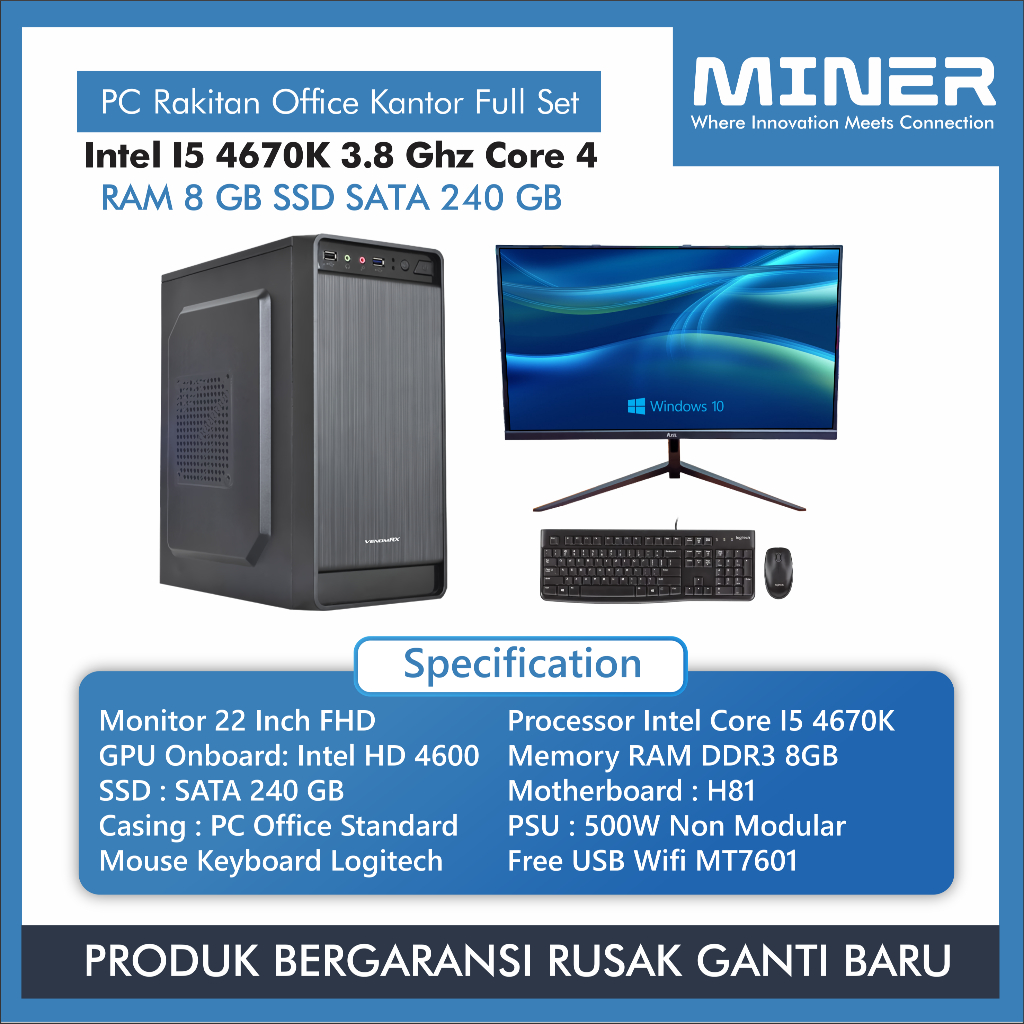 Jual MINER PC Rakitan Office Full Set Intel I5 4670K SSD 240Gb Ram 8Gb ...