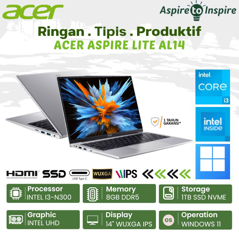 Jual ACER LAPTOP ASPIRE LITE AL14-31P-38BG 14" WUXGA INTEL N300 RAM 8GB ...