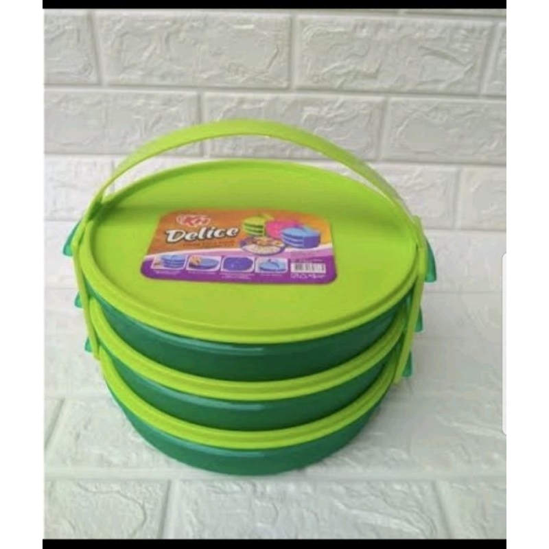 Jual Rantang bulat plastik catering/Rantang susun 3 bulat pakai tali ...