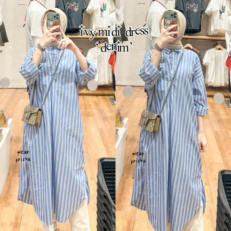 Jual [WEAR PRISHA] IVY STRIPE MIDI DRESS | SHIRTDRESS TUNIK SALUR OVERSIZE GARIS KATUN | Shopee ...