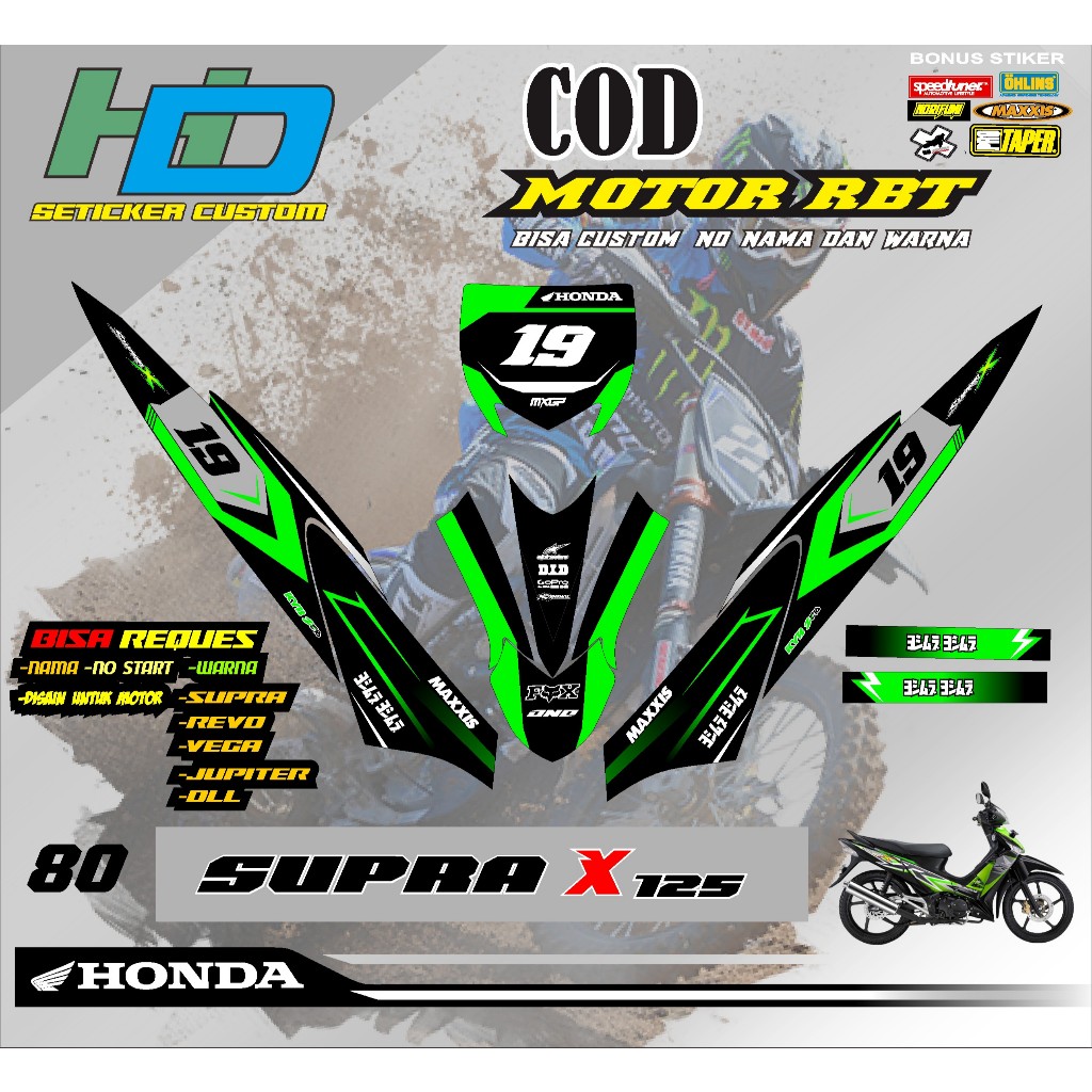 Jual Sticker RBT SUPRA X 125 RBT MOTOR MODIF SUPERMOTO YZ CRF KLX KX ...