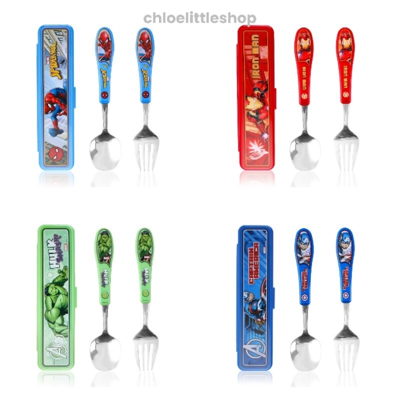 Jual DISNEY Marvel Original Cutlery Spoon Fork with Case | Set Sendok ...