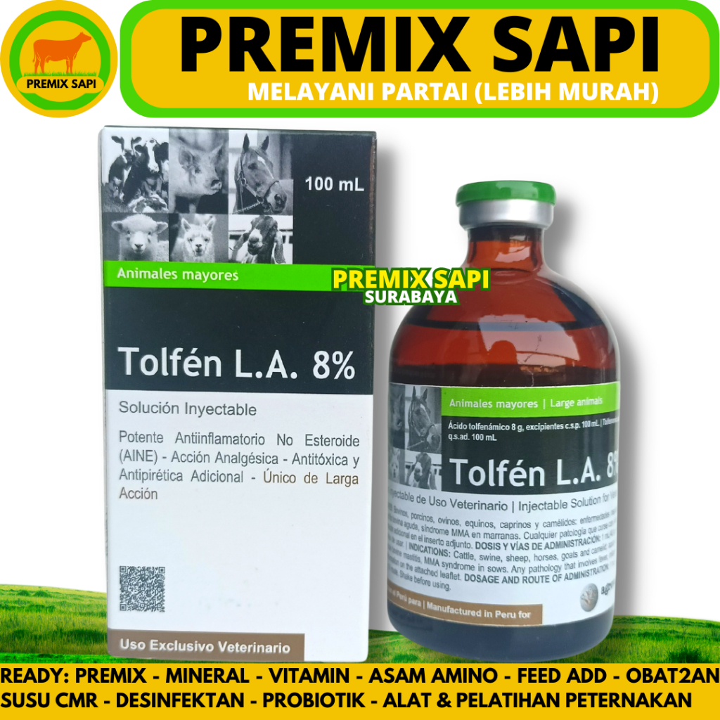Jual TOLFEN LA 100ML AGROVET - Tolfenamic Acid Obat Anti Radang ...