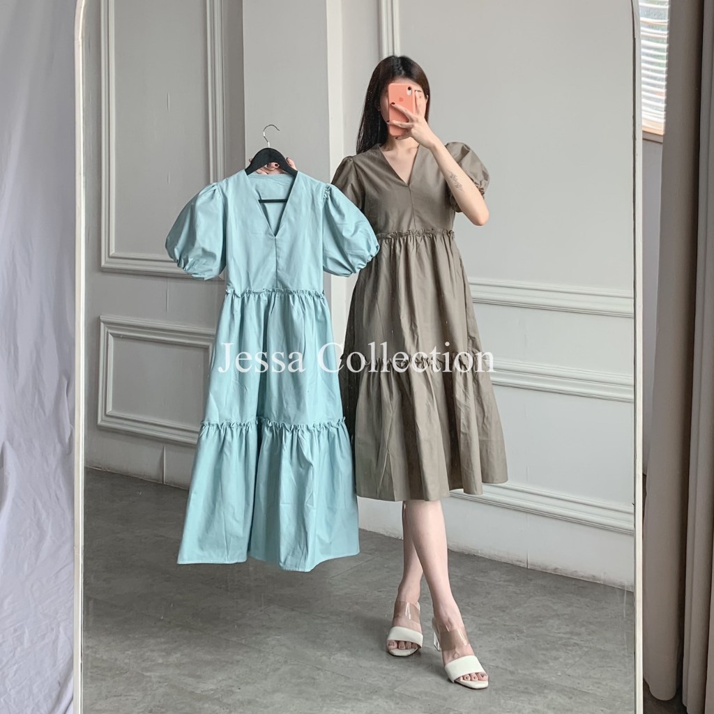 Jual Premium Amora Dress TH 929 COTTON Gaun Midi Wanita Simple Bahan ...