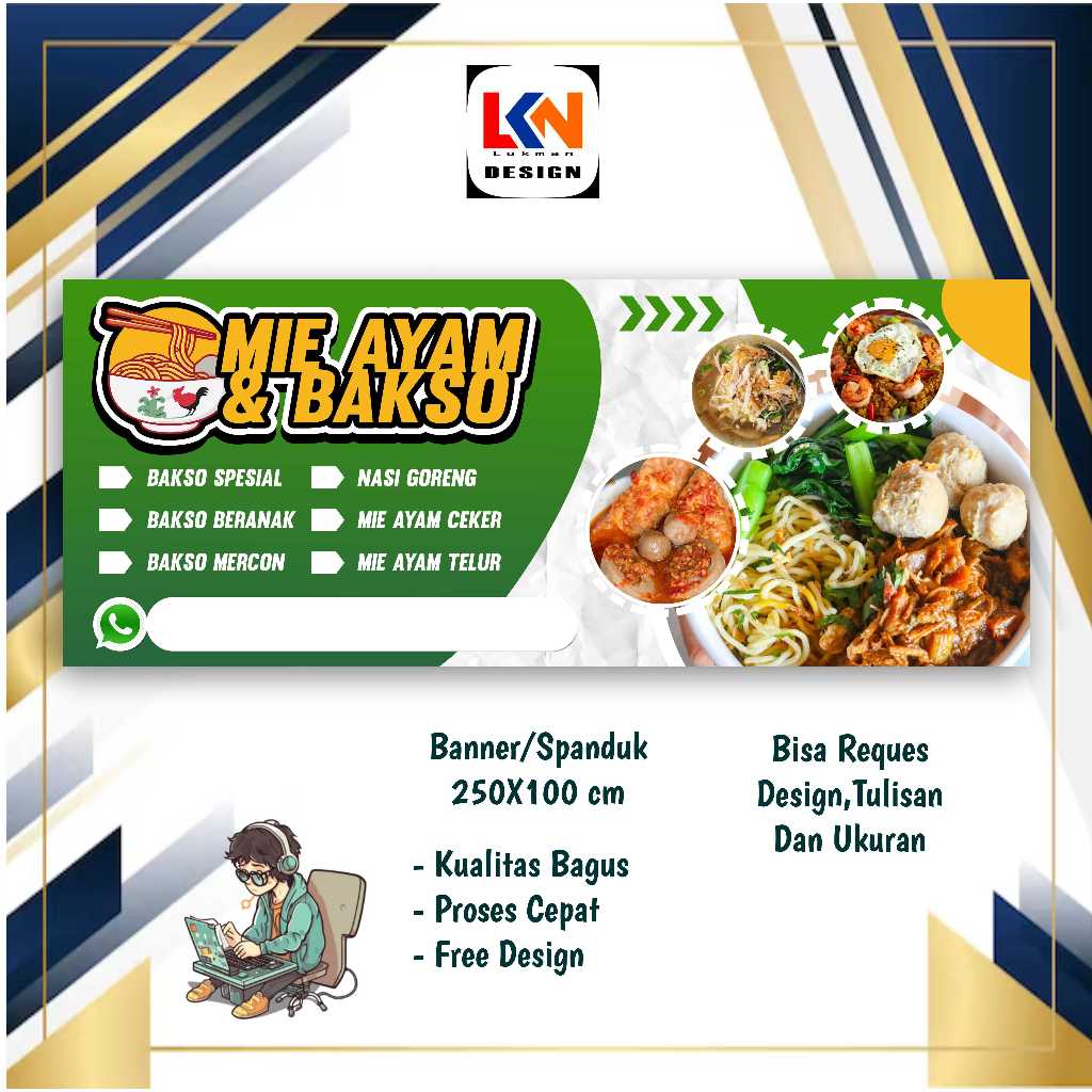 Jual spanduk banner mie ayam dan bakso uk, 250x100cm | Shopee Indonesia