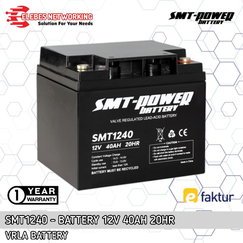 Jual SMT1240 Battery 12V 40AH 20HR Baterai UPS / Solar Panel / Genset Aki Kering | Shopee Indonesia