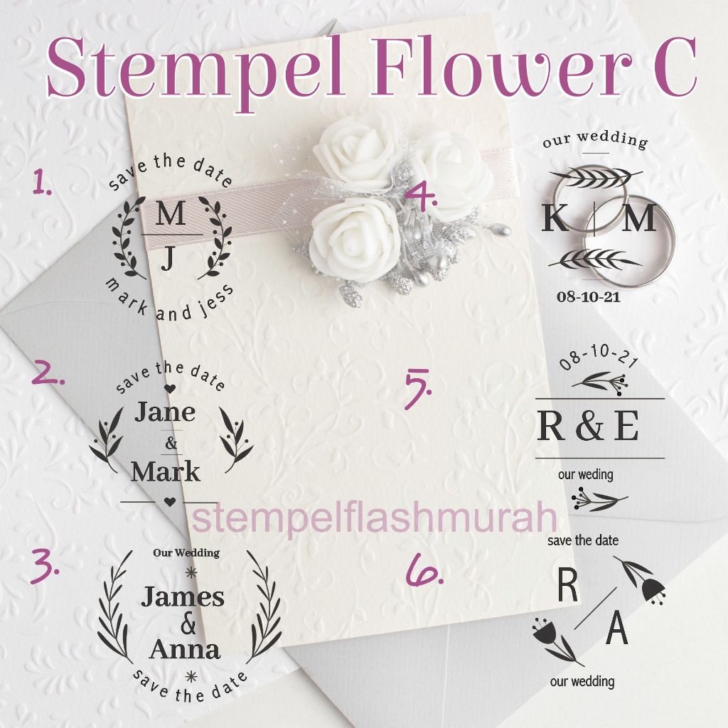 Jual stempel custom C desain bunga flash tinta otomatis wedding flower ...