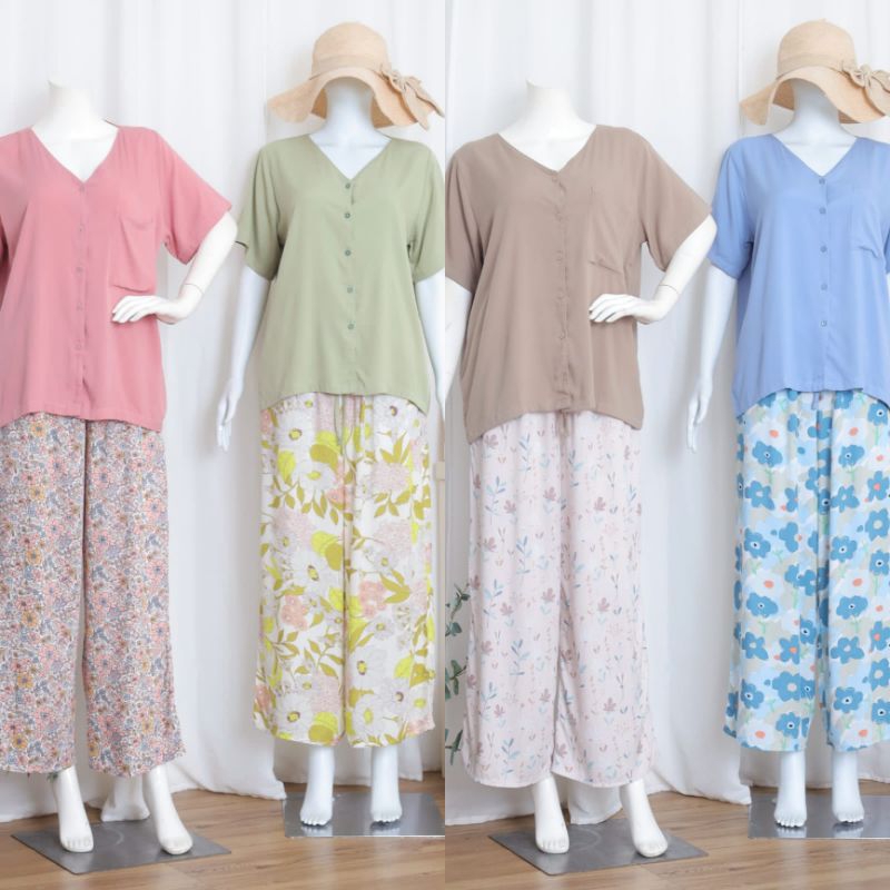 Jual LAURA SET KASUAL ONE SET PIYAMA SETELAN CELANA PANJANG SEMI KULOT ...