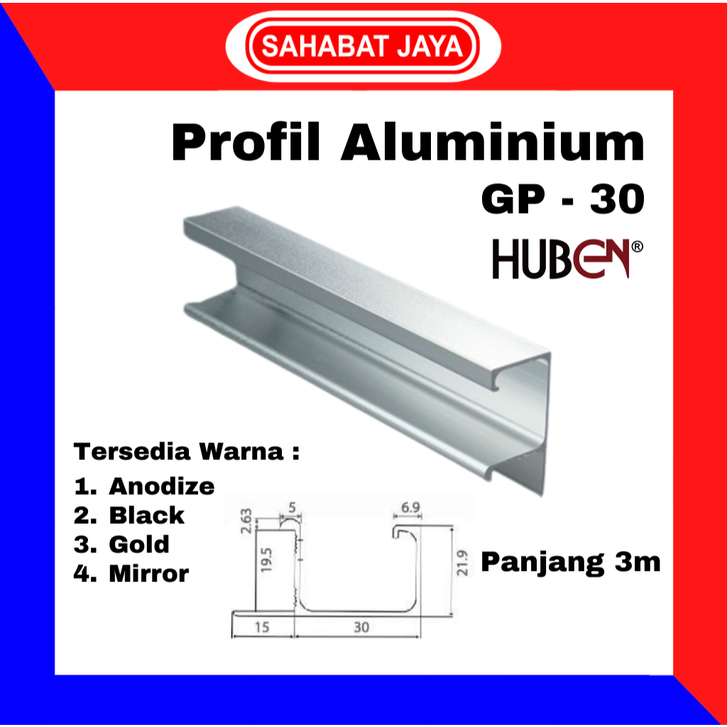 Jual HUBEN Profil Frame Tarikan Handle Alumunium Aluminium GP-30 GP30 GP 30 | Shopee Indonesia