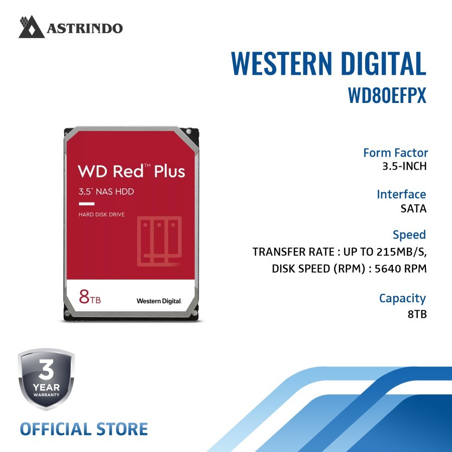 Jual WD HDD Red Plus 8TB 3,5" Inch Hard Disk Internal SATA 5640 RPM for ...
