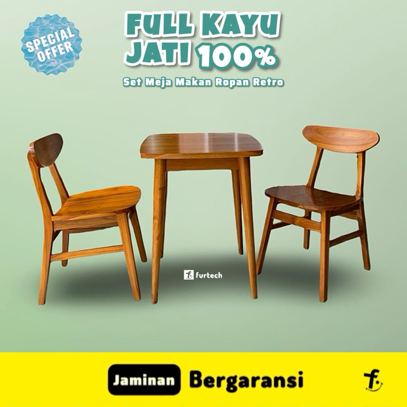 Jual Set Meja Makan Cafe 2 Kursi Ropan Minimalis Retro Full 100% Kayu Jati /Dining Table Set ...
