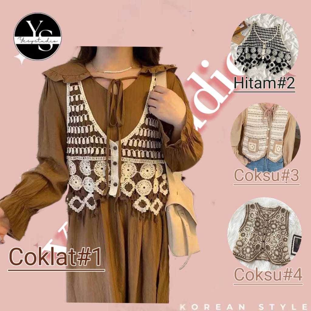 Jual ROMPI VEST RAJUT COKLAT KOREA STYLE BUNGA2 VINTAGE | Shopee Indonesia