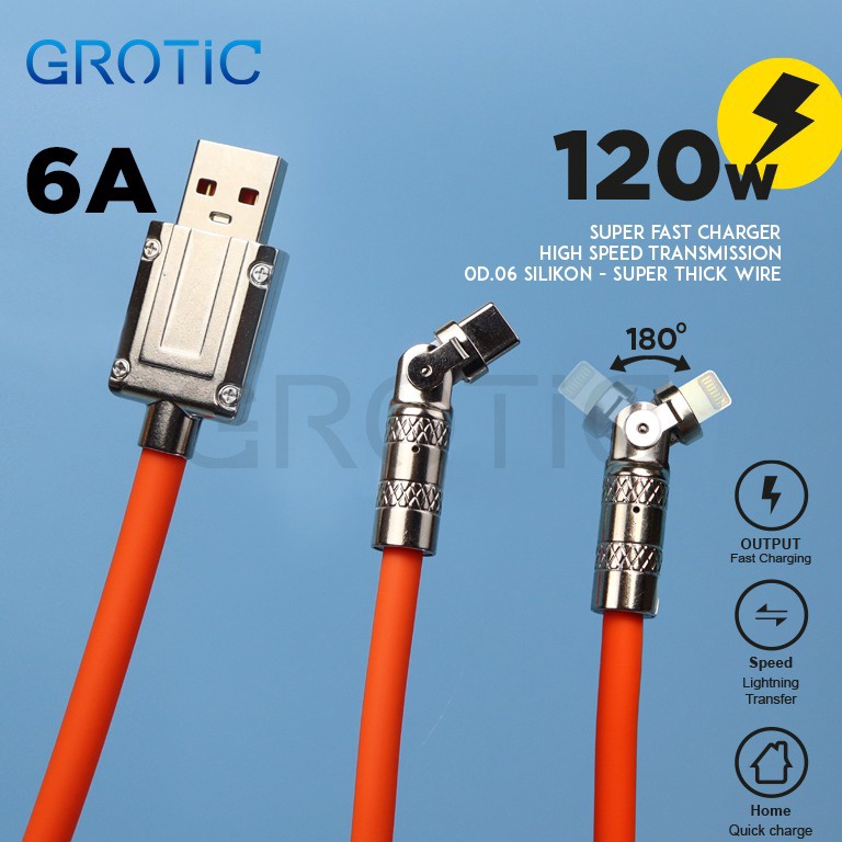 Jual Rekomendasi GROTIC Kabel Data Fast Charging 12W 6A Desain Putar 18 ...