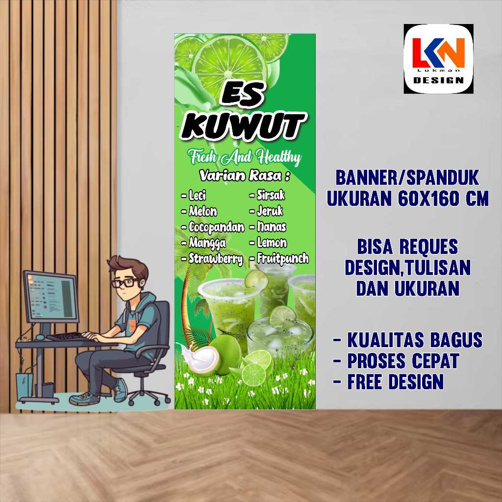 Jual spanduk banner es kuwut fress uk, 60X160cm | Shopee Indonesia