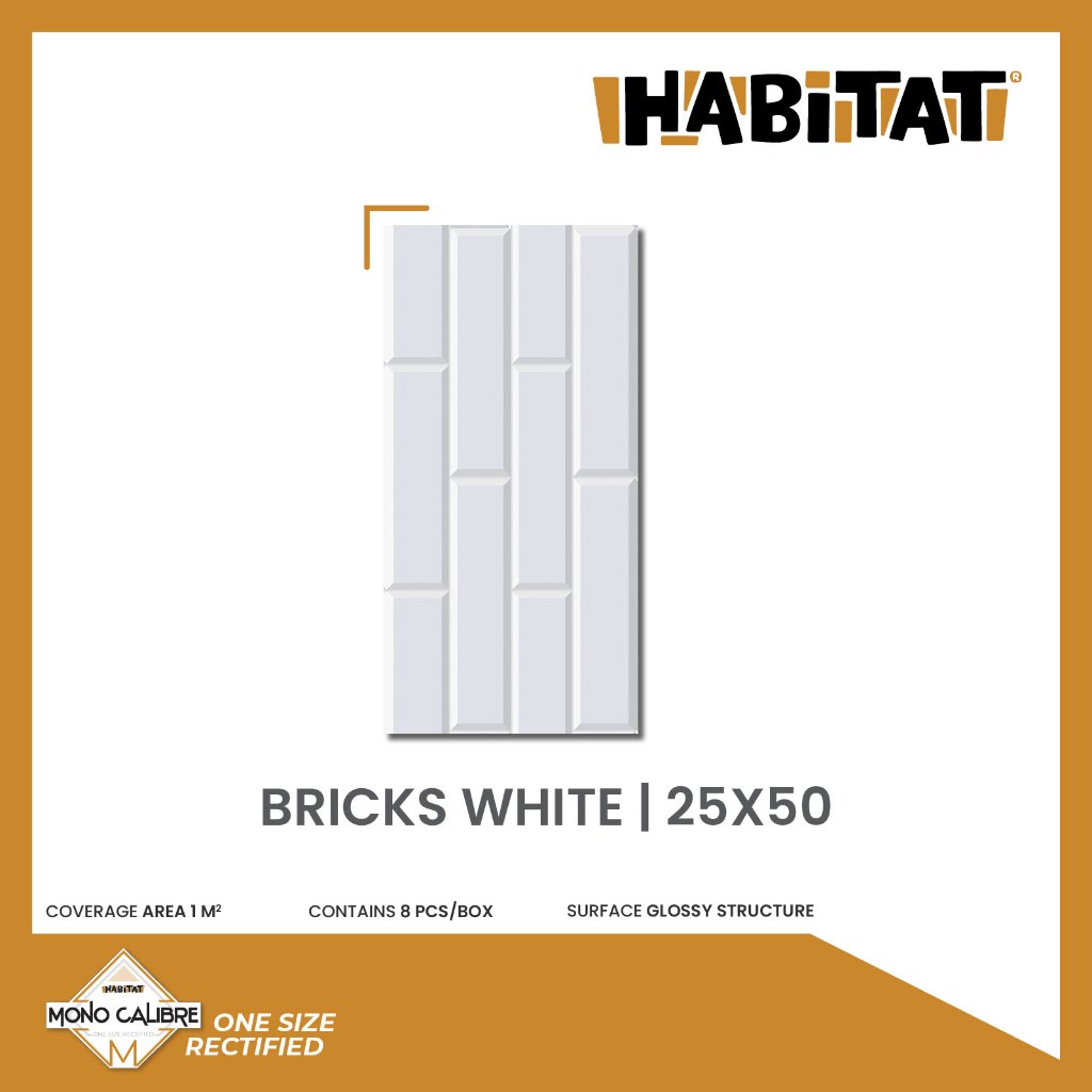 Jual MilanTiles - HABITAT Bricks White 25x50 cm Keramik Dinding Motif ...