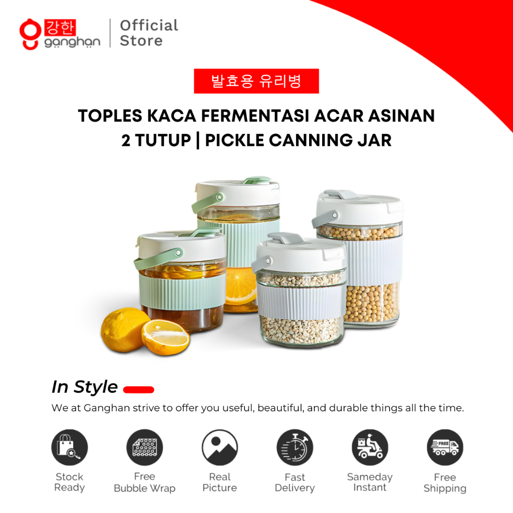 Jual Ganghan Toples Kaca Fermentasi Acar 2 Tutup | Double Open Glass ...