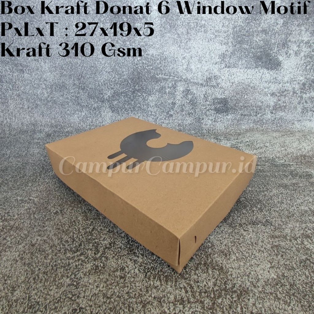 Jual Box Kraft Coklat Window Mika Motif Donat isi 6 27x19x5 Kotak Kue ...