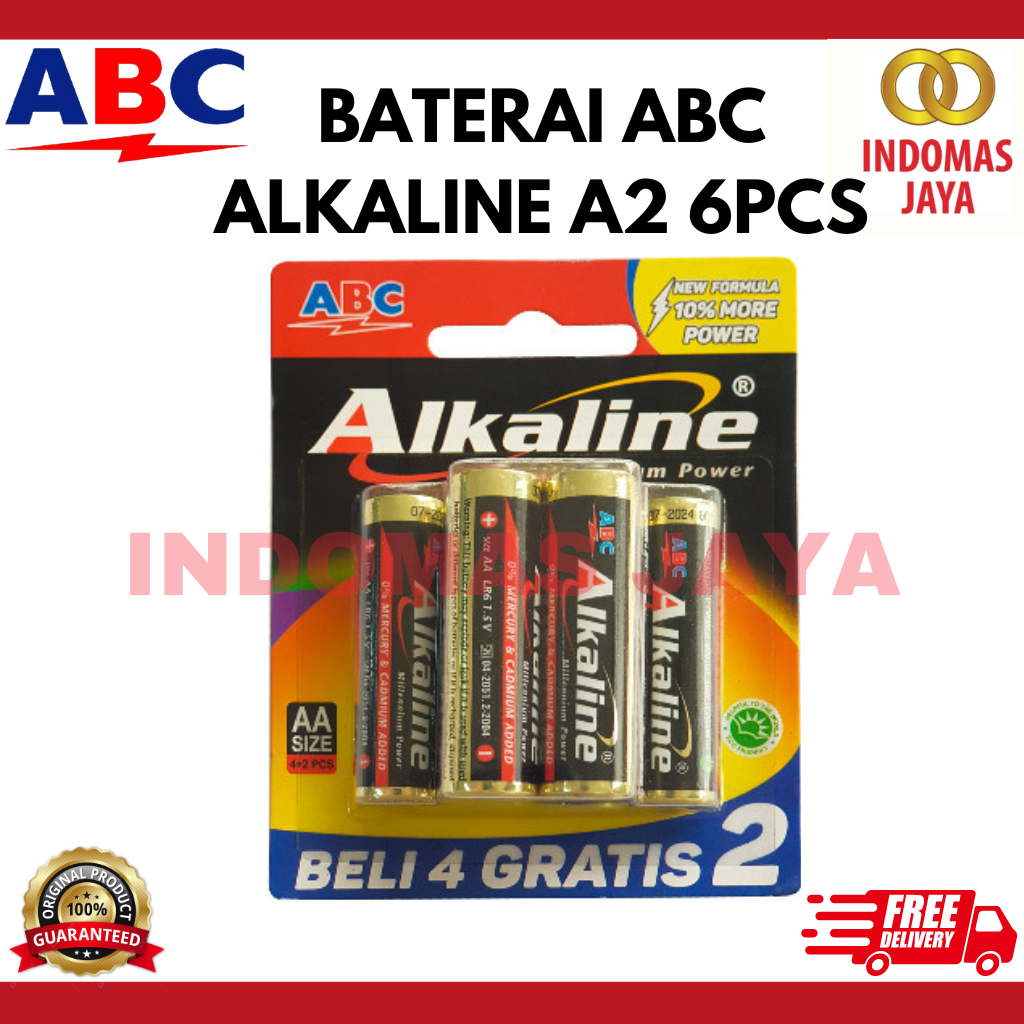 Jual Baterai ABC Alkaline AA isi 6 / Baterai jam A2 4+2 | Shopee Indonesia
