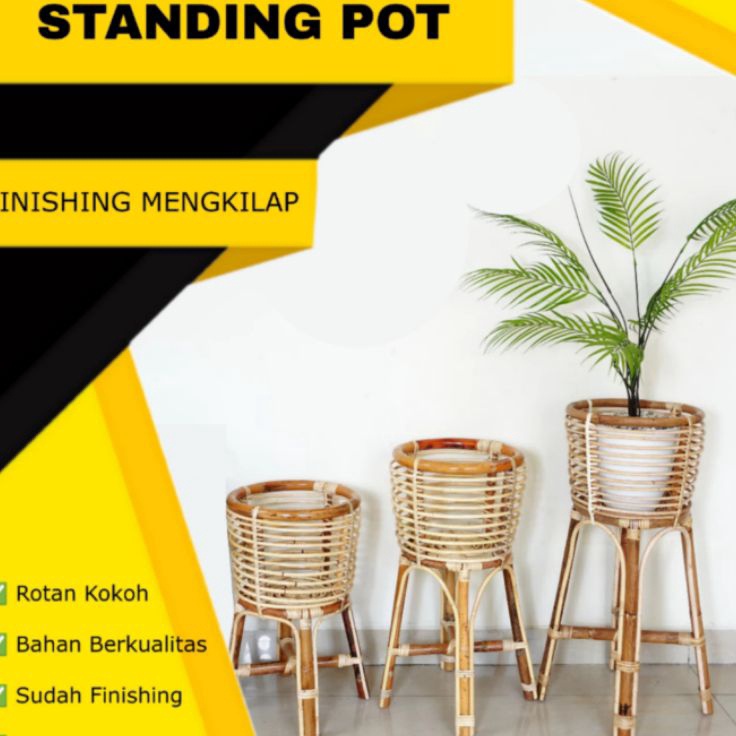 Jual Deal Now Standing Pot Ratan FINISHING MENGKILAP Tempat Wadah Vas ...