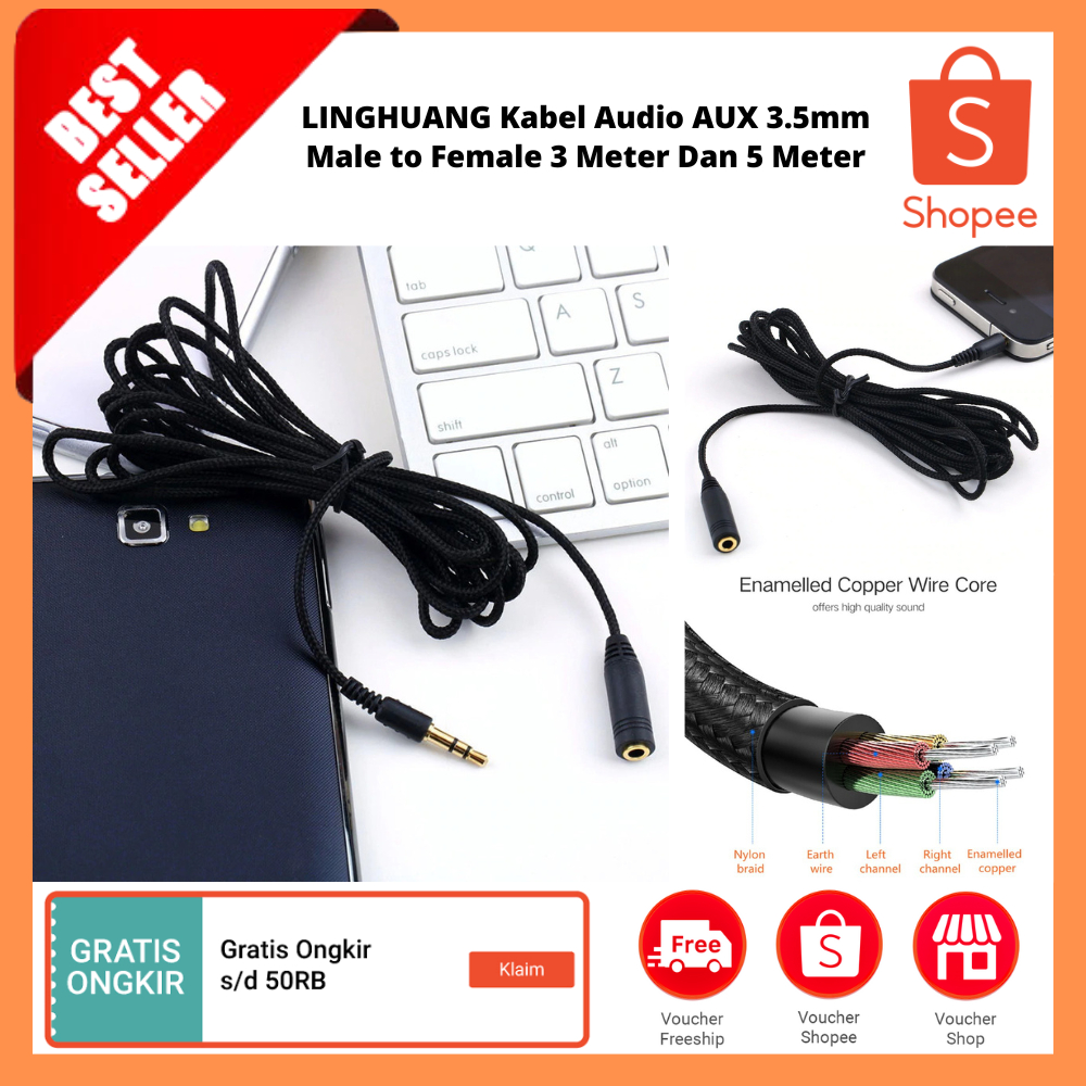 Jual Kabel Audio AUX 3.5mm Male to Female / Adaptor Ekspansi Jack Audio Stereo Ekstensi ...