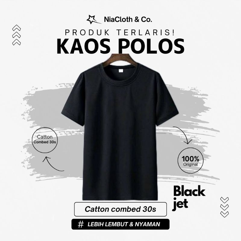 Jual Kaos baju polos Hitam/jet black bahan premium catton combed 30s ...