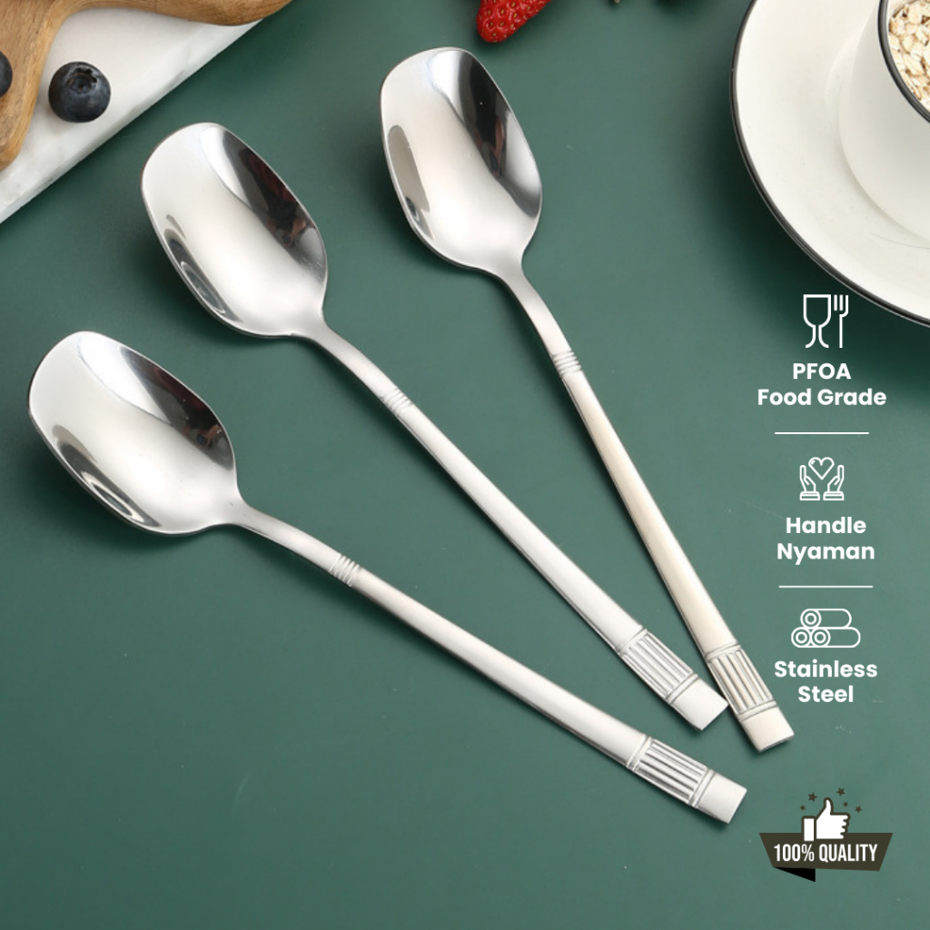 Jual (6Pcs) Sunland Set Sendok Kotak Stainless Steel Silver Sendok ...