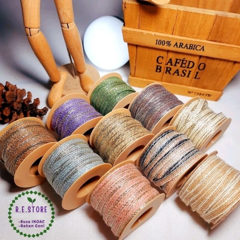 Jual PER 0.5 YARD-Pita Goni Serat Metalik Lebar 5 mm-Tali Goni Rustic ...
