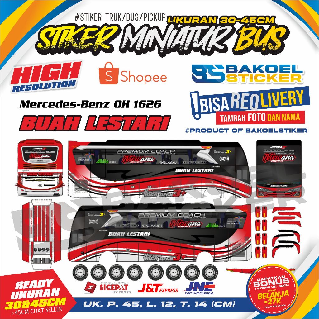 Jual STIKER MINIATUR BUS CIREBONAN JETBUS 3+ UK. 30-45CM | Shopee Indonesia