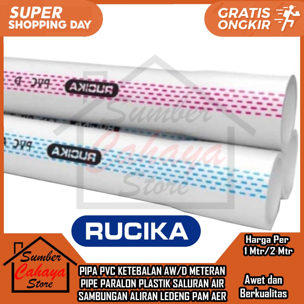 Jual Pipa 1/2" Aw Meteran Pvc Rucika Putih 1 2 Meter Paralon Pralon ...