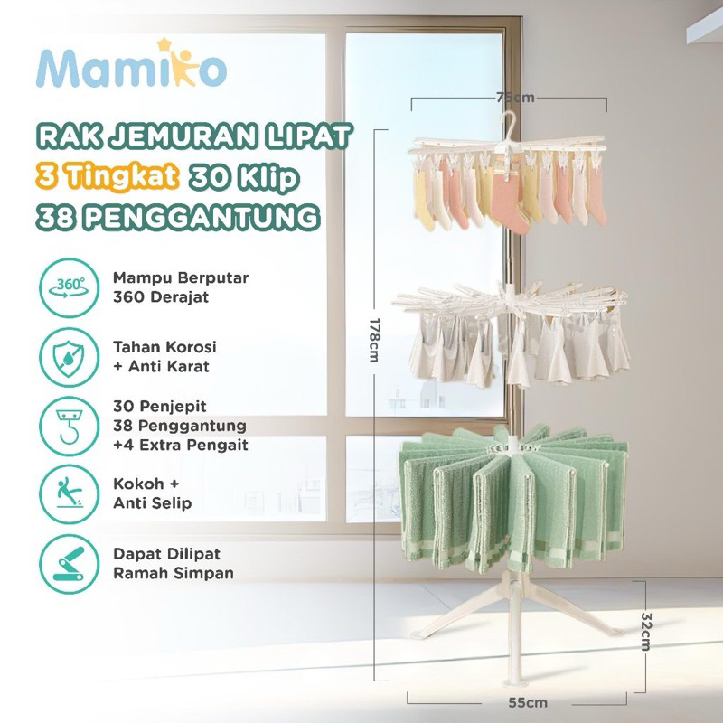 Jual KUB X Mamiko Crowned Love Folding Umbrella Stand / Laundry Tripod Hanger / Hanger Tingkat ...