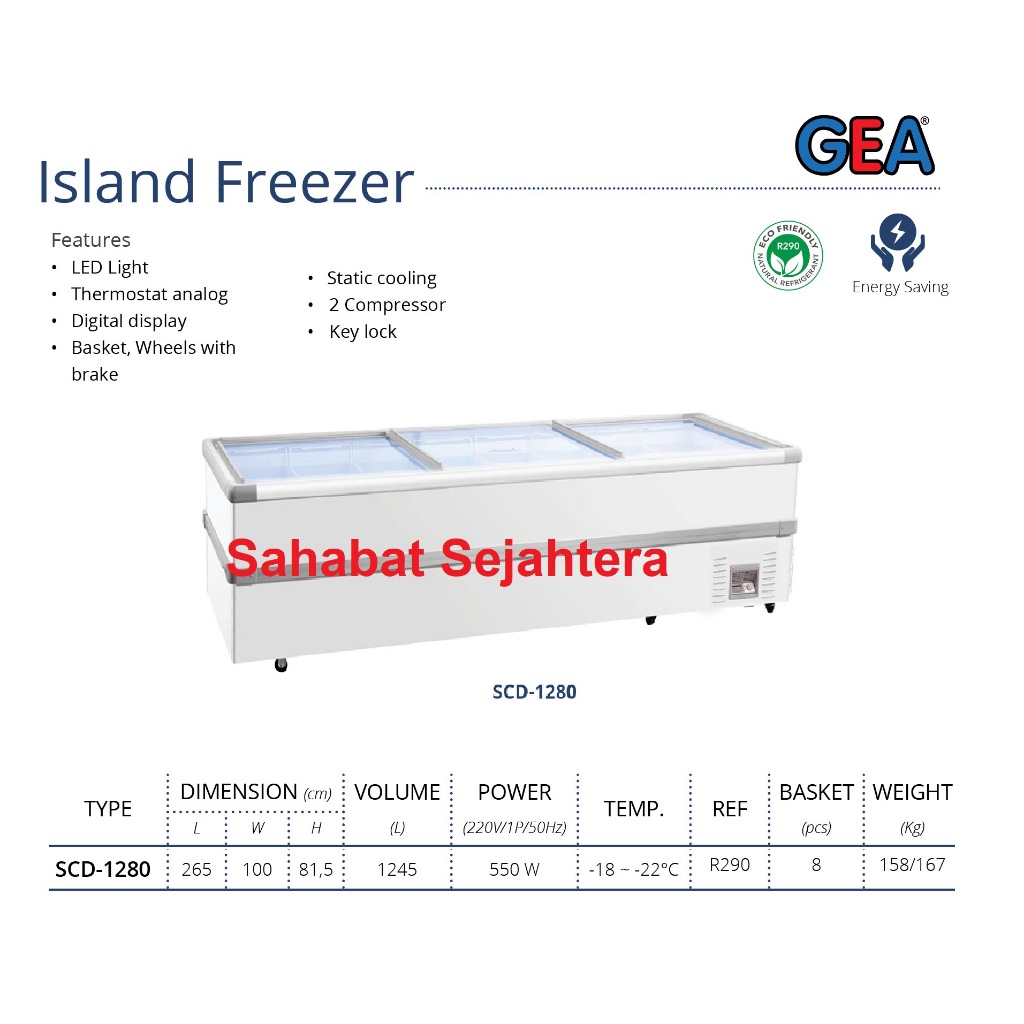 Jual Berat Sebenarnya GEA Island Freezer SCD-1280 Freezer Sliding Kaca ...