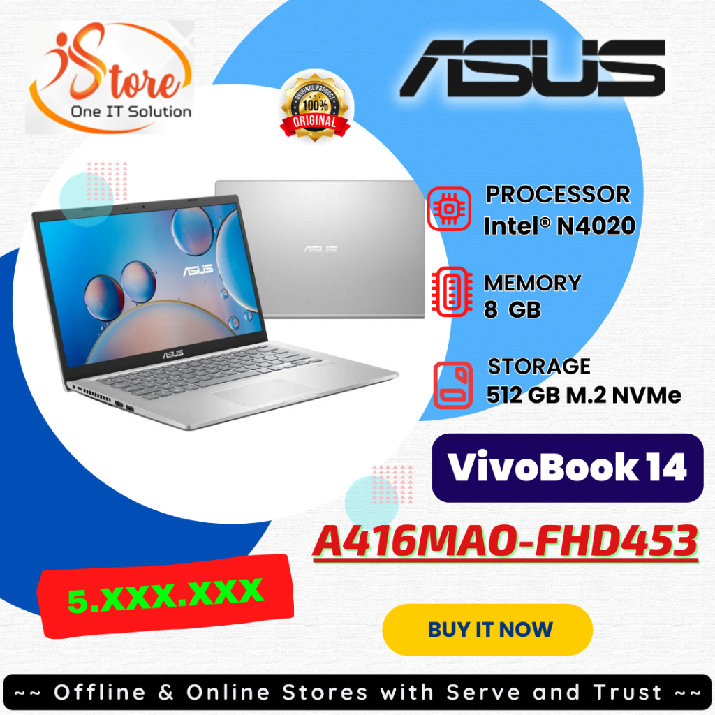 Jual Asus VivoBook 14 A416MAO-FHD453_Intel N4020/8GB/512GB SSD/14″ FHD ...