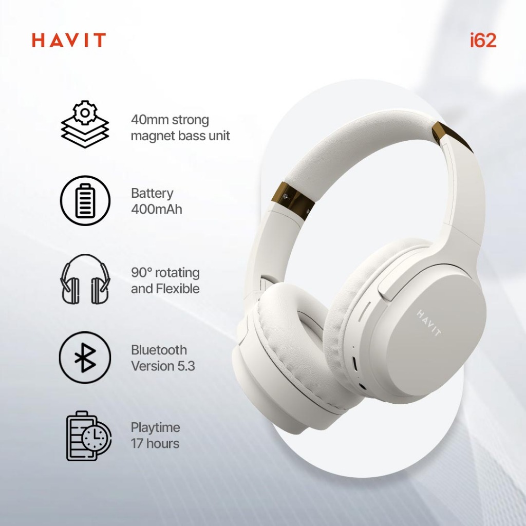Jual Havit i62 90' Rotating Wireless Bluetooth Headphones Over Ear Flexible Design HIFI Sound ...
