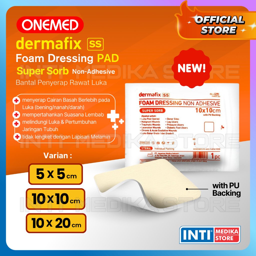 Jual ONEMED - Plester Luka DERMAFIX SS Foam Dressing NON ADHESIVE ...