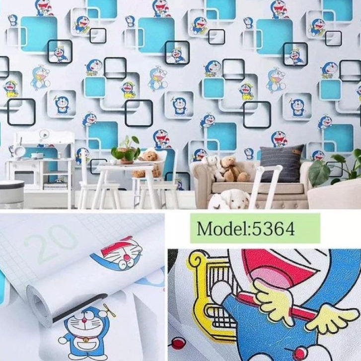 Jual Wallpaper Dinding Wallpaper Doraemon Kotak 3D Biru 7ms/d 8m Lebar 45cm | Shopee Indonesia