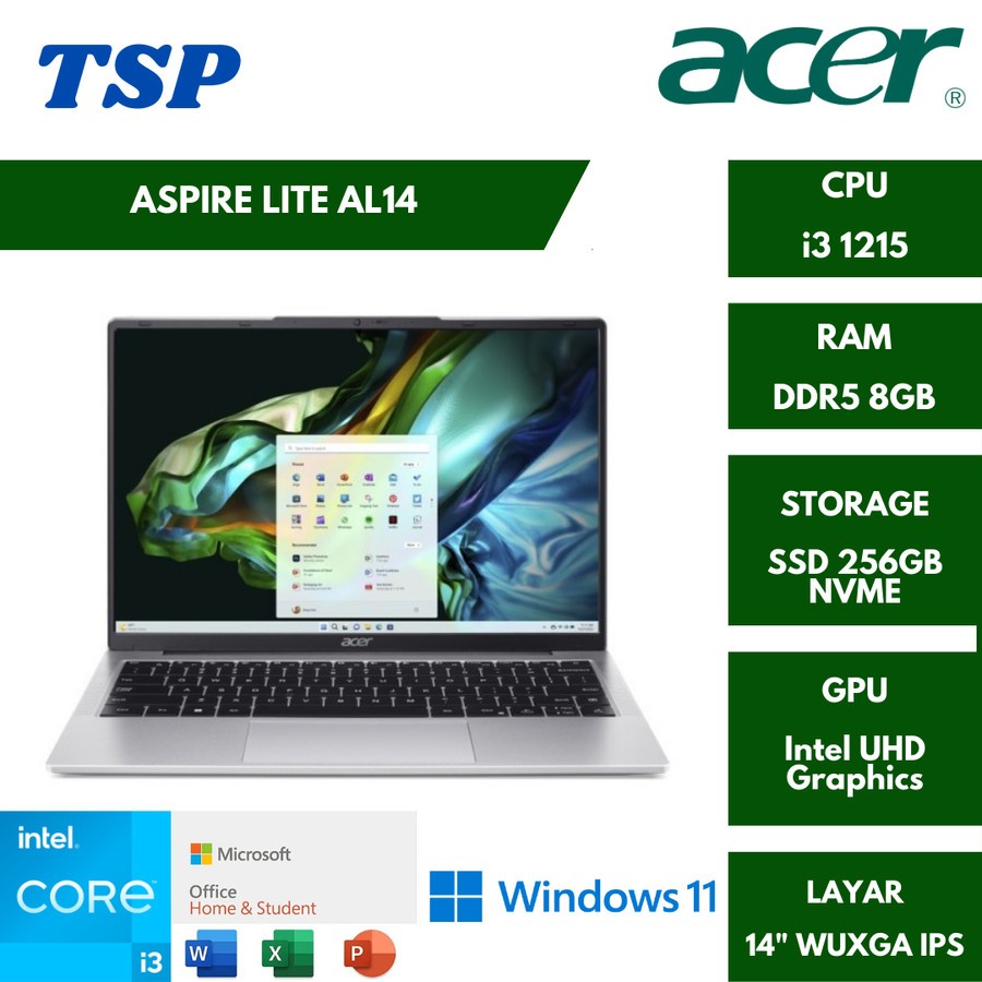 Jual ACER ASPIRE LITE AL14 INTEL I3 1215 8GB 256GB W11 OHS 14" WUXGA ...