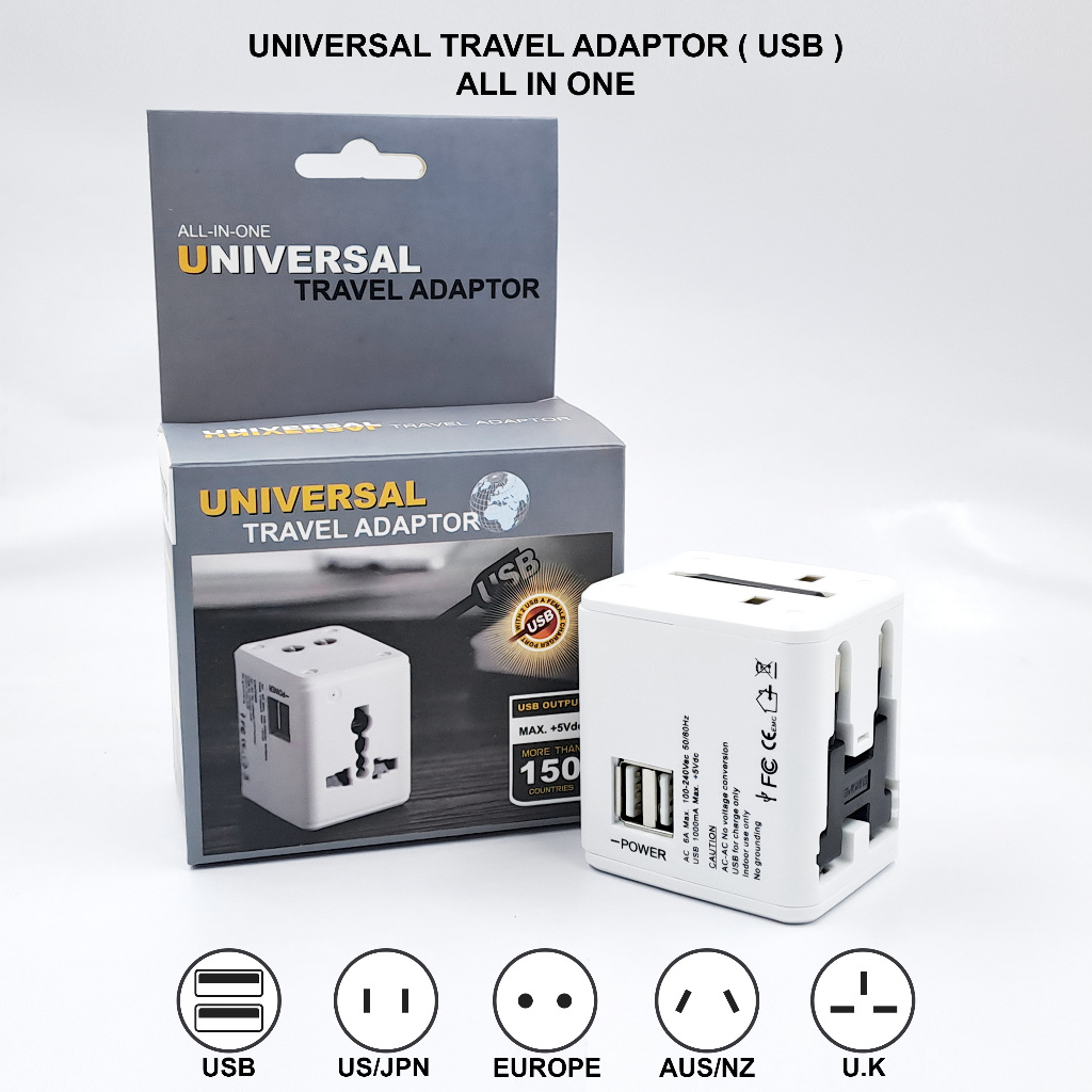 Jual Universal Travel Adaptor 3.6A Fast charging Colokan adapter Dual ...