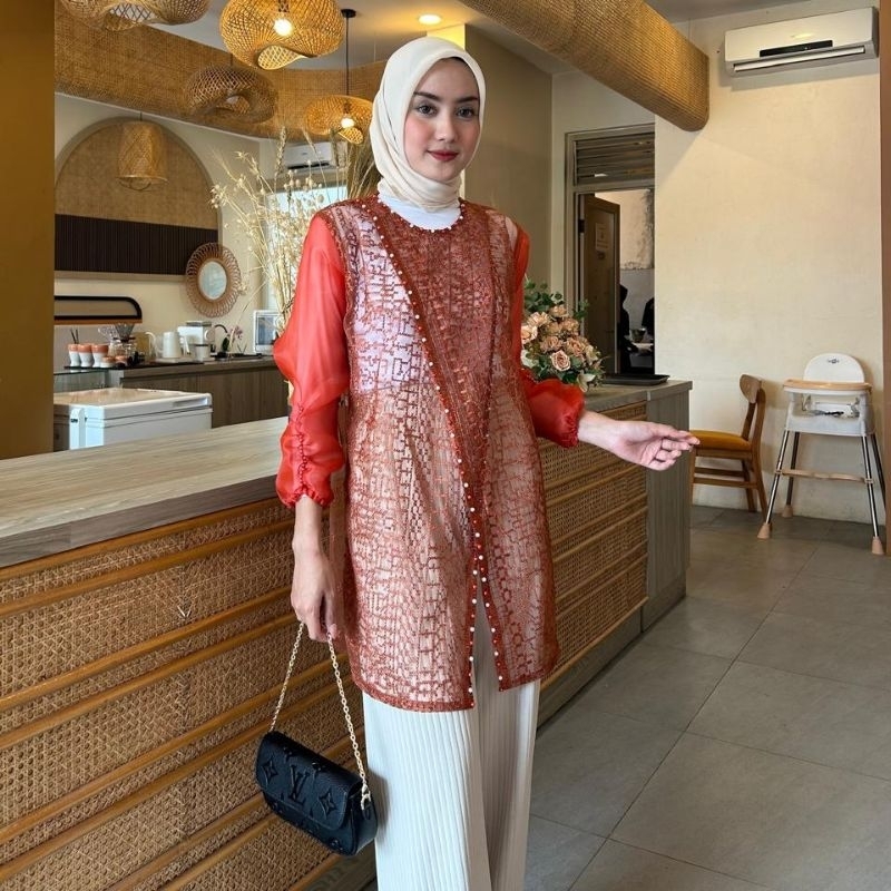 Jual Zize Outer Brokat Organza Full Payet / Tunik Brokat / Baju Hari ...